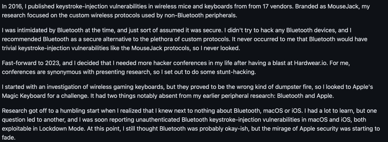 安全专家公开苹果系统关键蓝牙漏洞 CVE-2023-45866，四个月未修复 - 牛新网